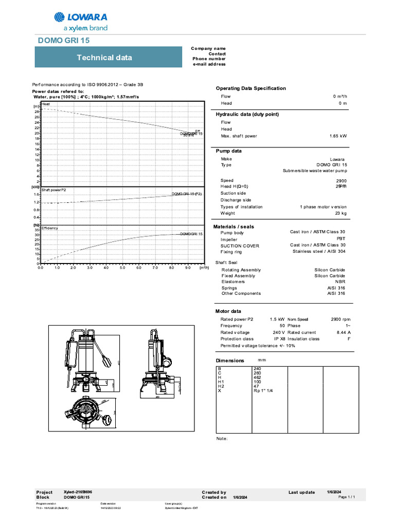 Lowara DOMO GRI 15 Specifications | PDF | Pump | Mechanical Engineering