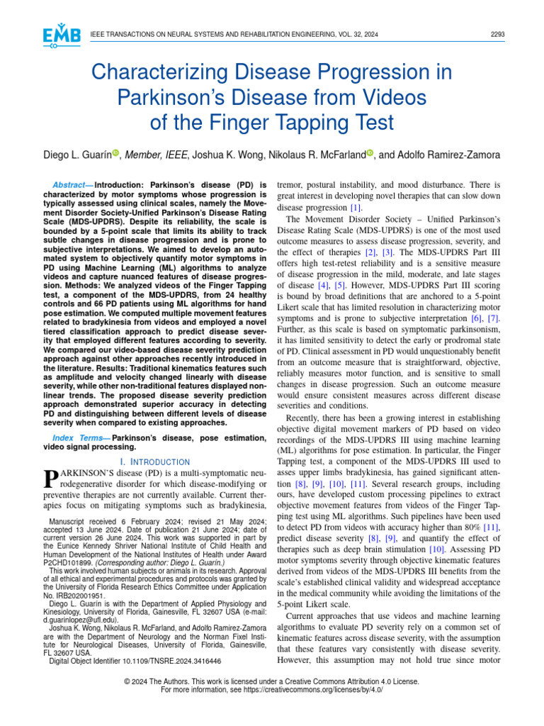 Characterizing Disease Progression in Parkinsons Disease From Videos of ... Characterizing Disease Progression in Parkinsons Disease From Videos of ...
