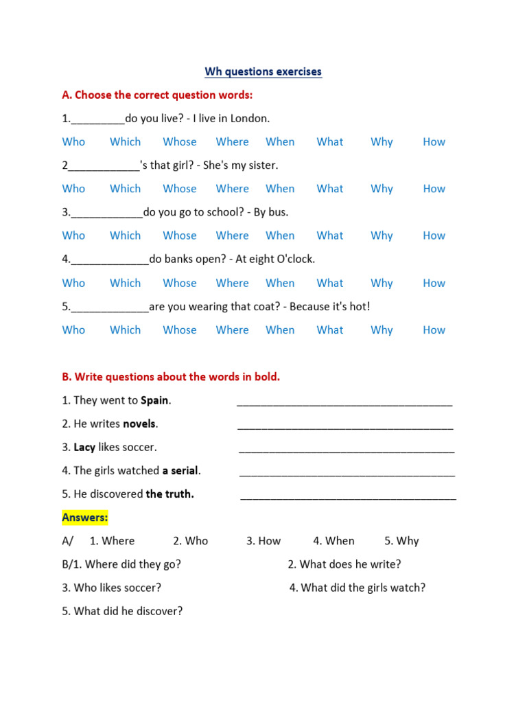MG2.1-U3-11form Meaning and Function-Wh Questions Exercises | PDF