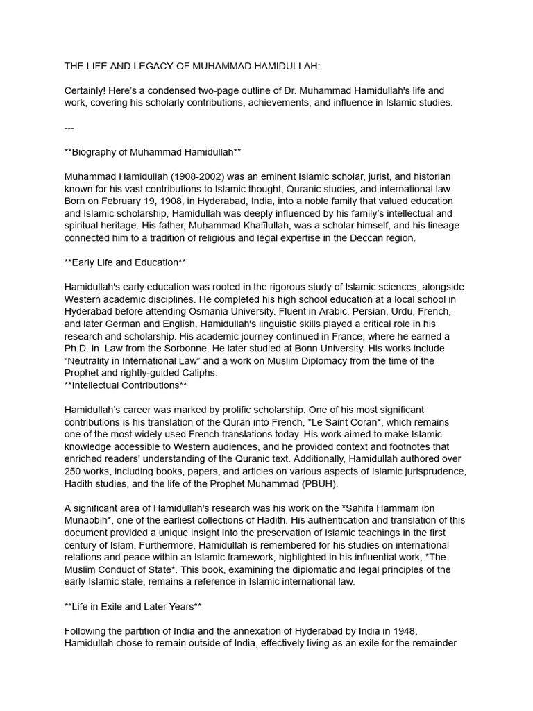 Muhammad Hamidullah - Life | PDF | Hadith | Abrahamic Religions