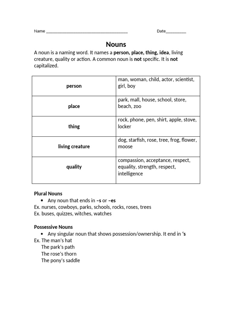 Nouns Notes | PDF | Language Arts & Discipline