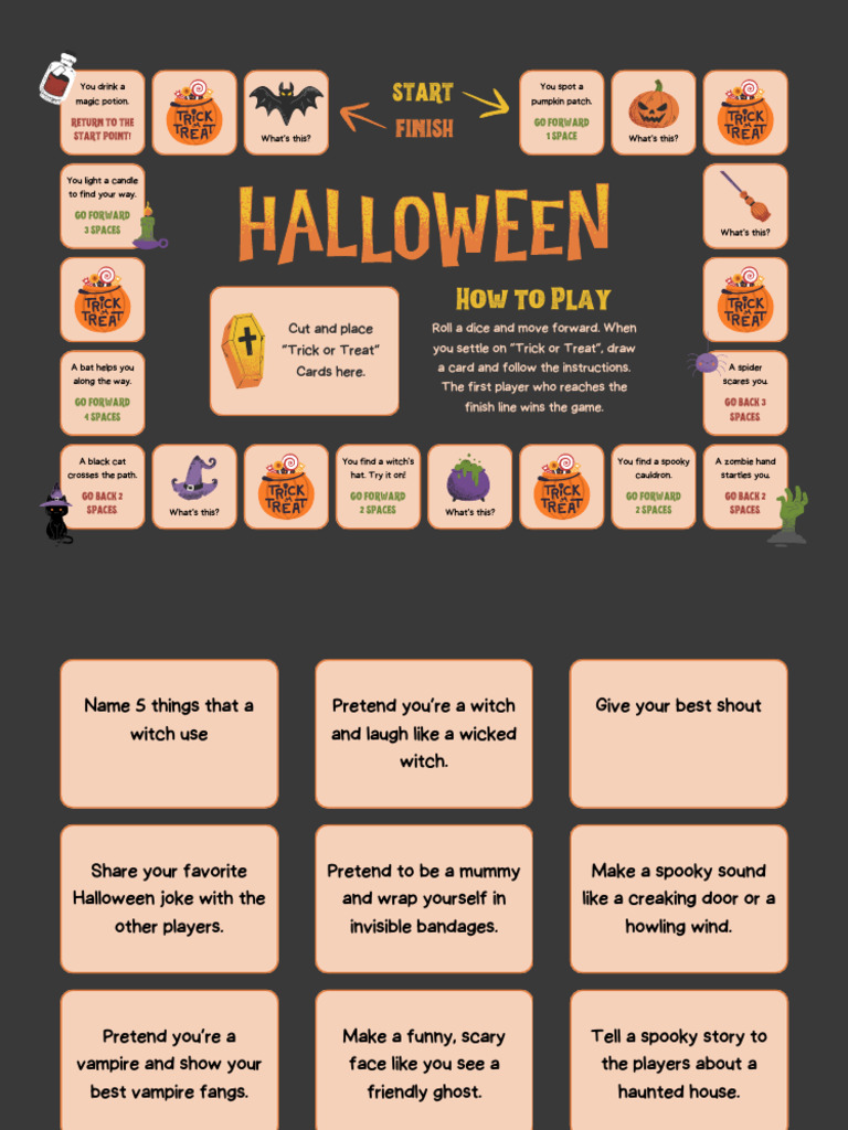 Halloween Activities English Board Game Poster in Grey and Orange ...