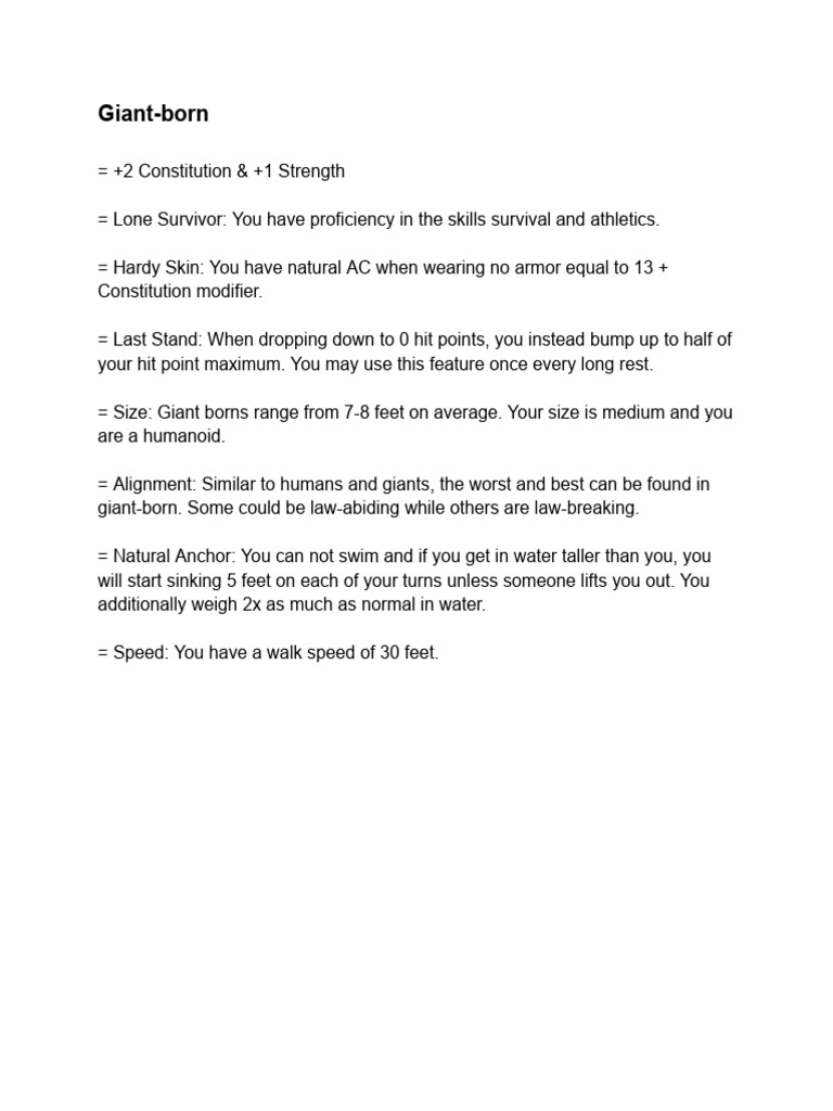 Giant-Born Traits and Abilities Guide | PDF