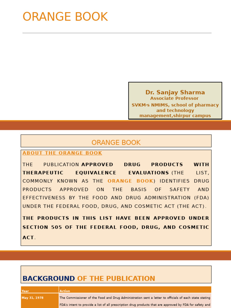 ORANGE BOOK | PDF | Bioavailability | Food And Drug Administration
