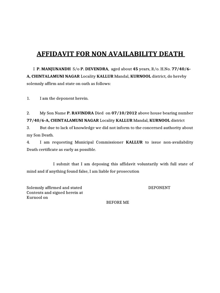 Affidavit For Non Availability Death | PDF