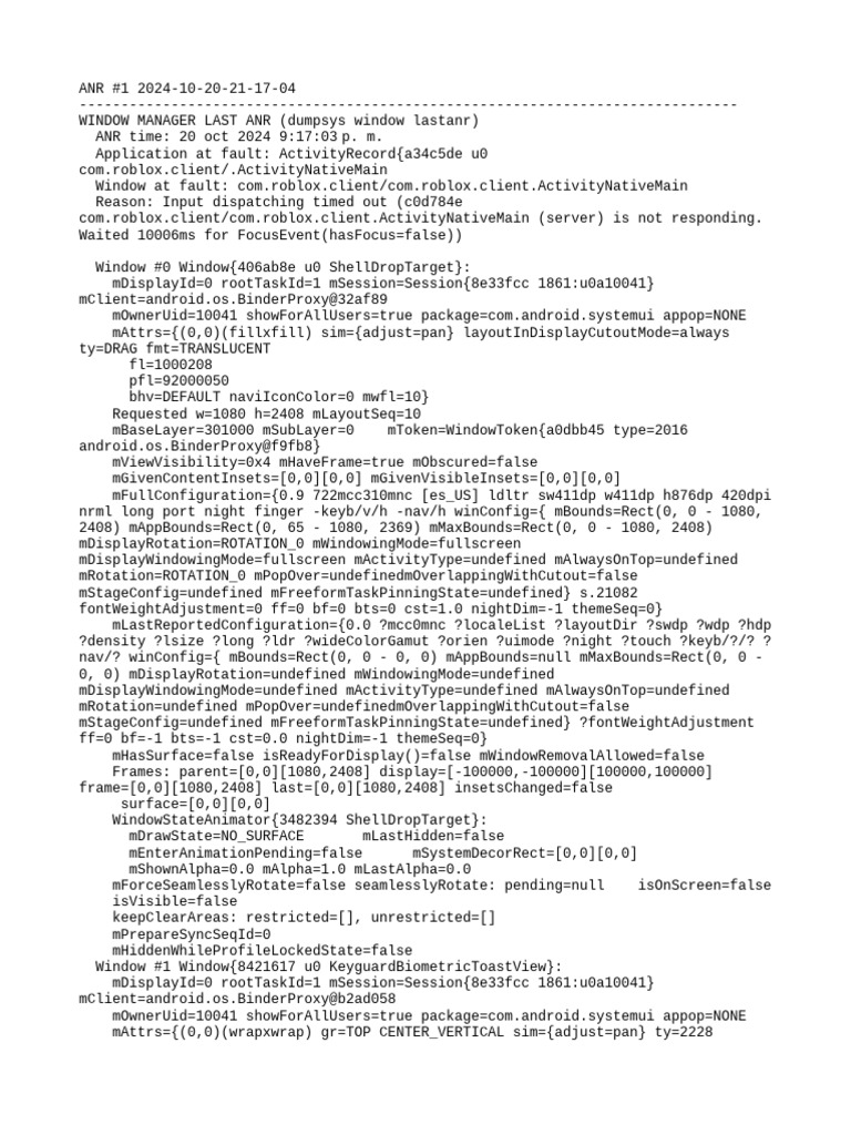 Dumpsys ANR WindowManager | PDF | Mobile Computers | Software