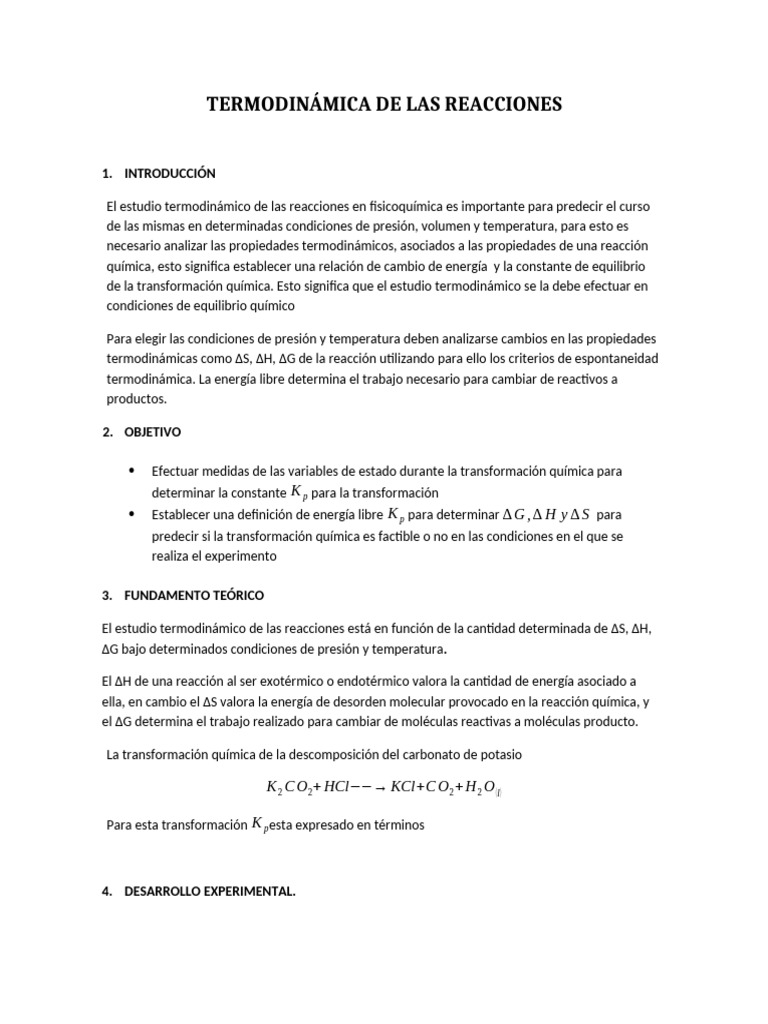 TERMODINÁMICA DE LAS REACCIONES | PDF | Termodinámica | Química