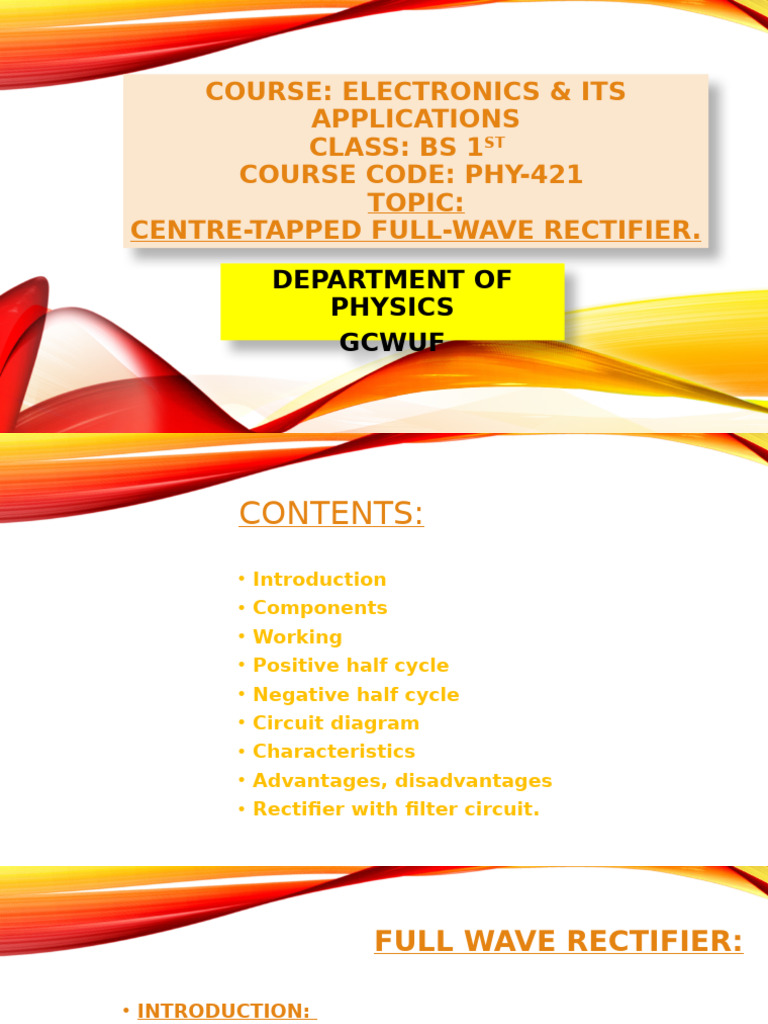 BS 1st PPT 10 CENTRE-TAPPED RECTIFIER | PDF | Rectifier | Direct Current