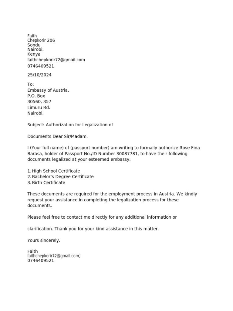 Embassy Letter of Authorization | PDF