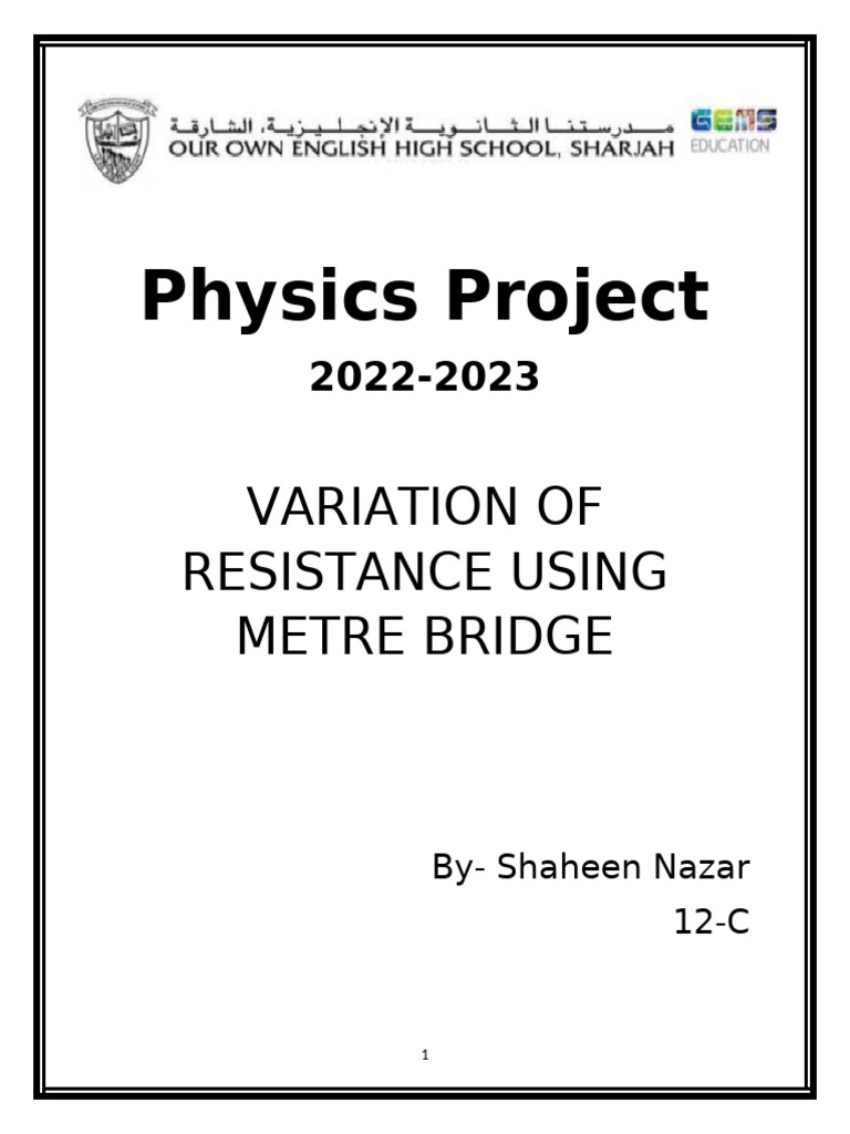 Physics Project Shaheen 12c | PDF | Electrical Resistance And Conductance | Electrical ...