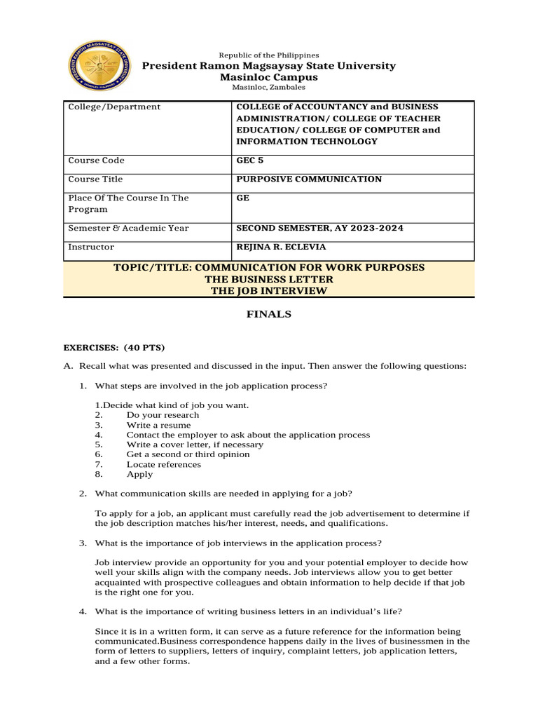 Exercises Finals | PDF | Job Interview