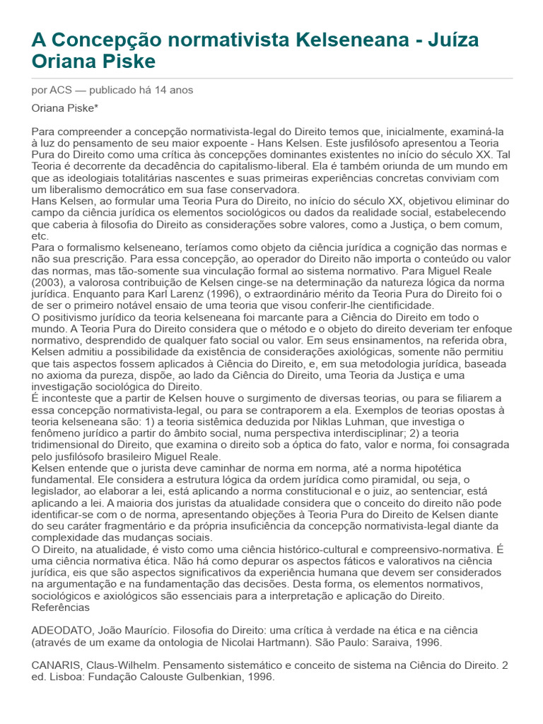 A Concepção Normativista Kelseneana - Juíza Oriana Piske - Tribunal de ...