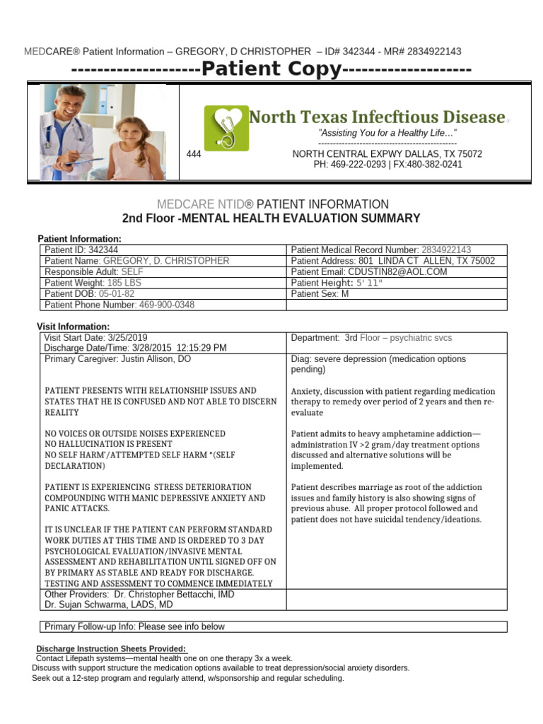 Doctors Note Template 34 | PDF | Major Depressive Disorder | Patient
