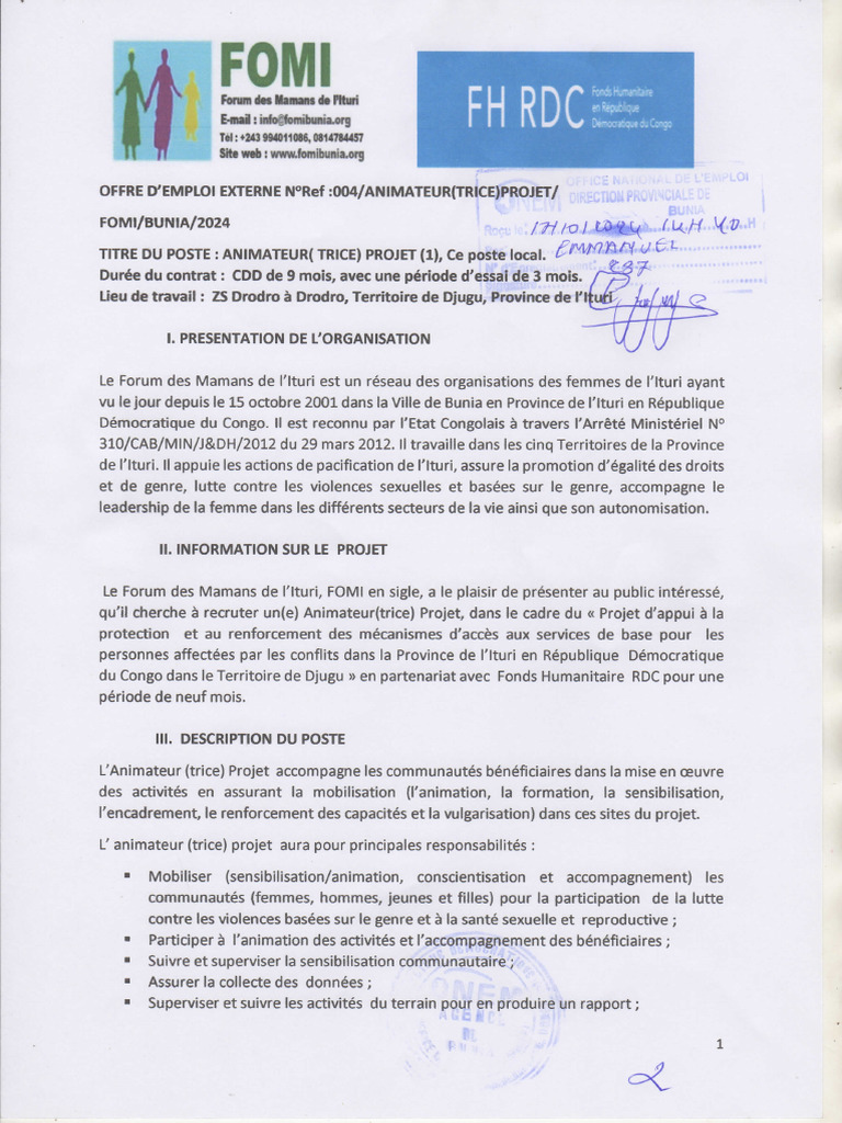 Offre Animateur Projet | PDF