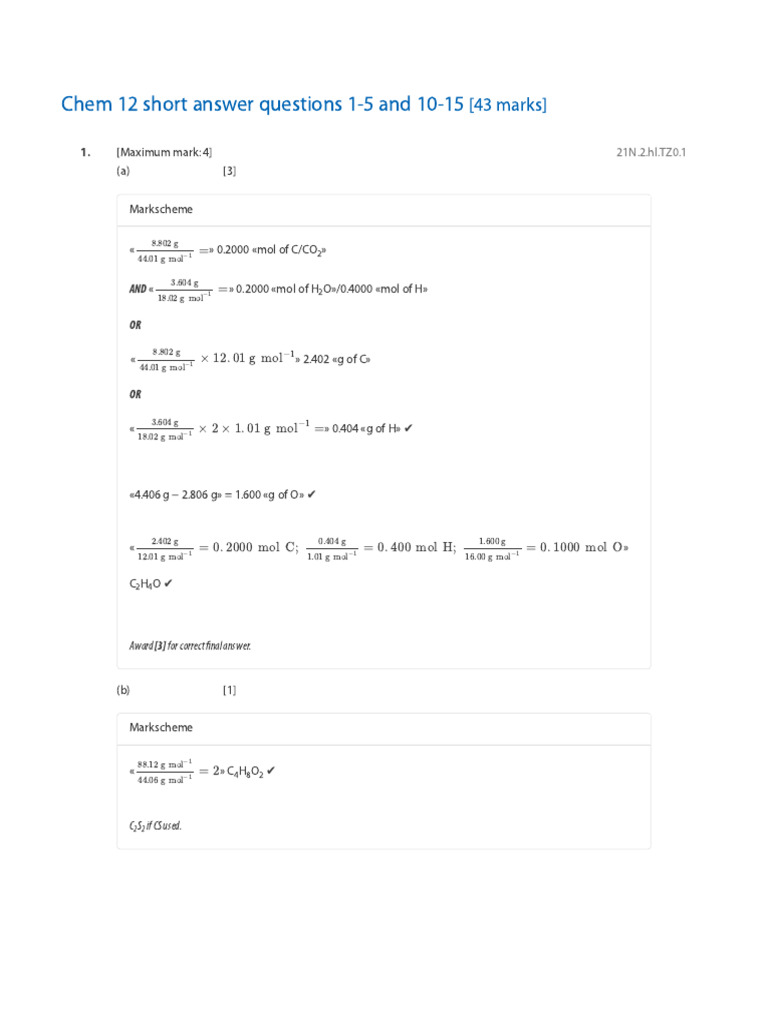 Chem 12 Short Answer Questions 1-5 and 10-15 | PDF | Atomic Nucleus ...