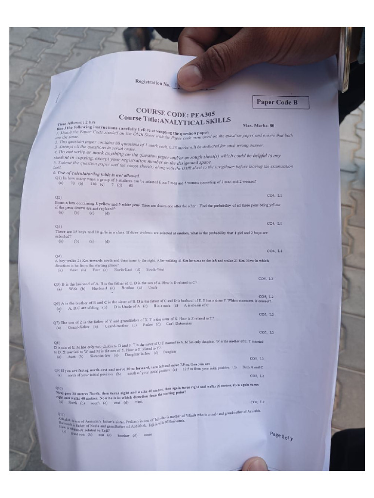 PEA305 Original Q Paper - 2022 (@rajkumar) | PDF