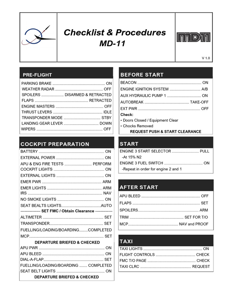 MD-11 Pre-Flight Checklist | PDF | Aviation | Aircraft