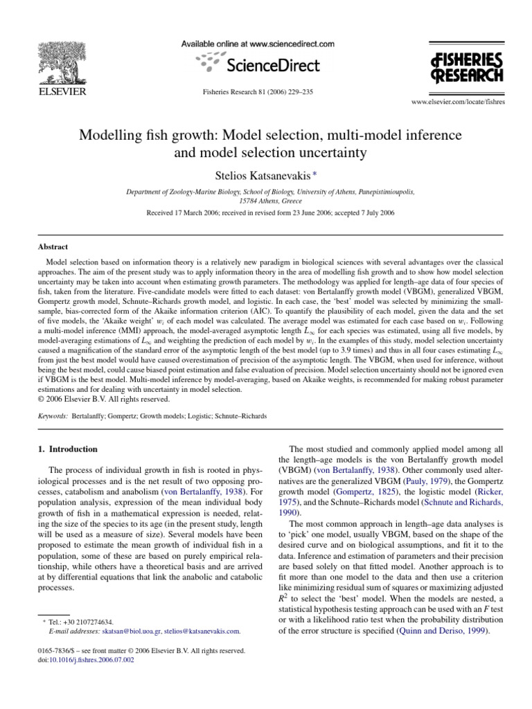 Modelling Fish Growth - Model Selection, Multi-Model Inference and Model Selection Uncertainty ...