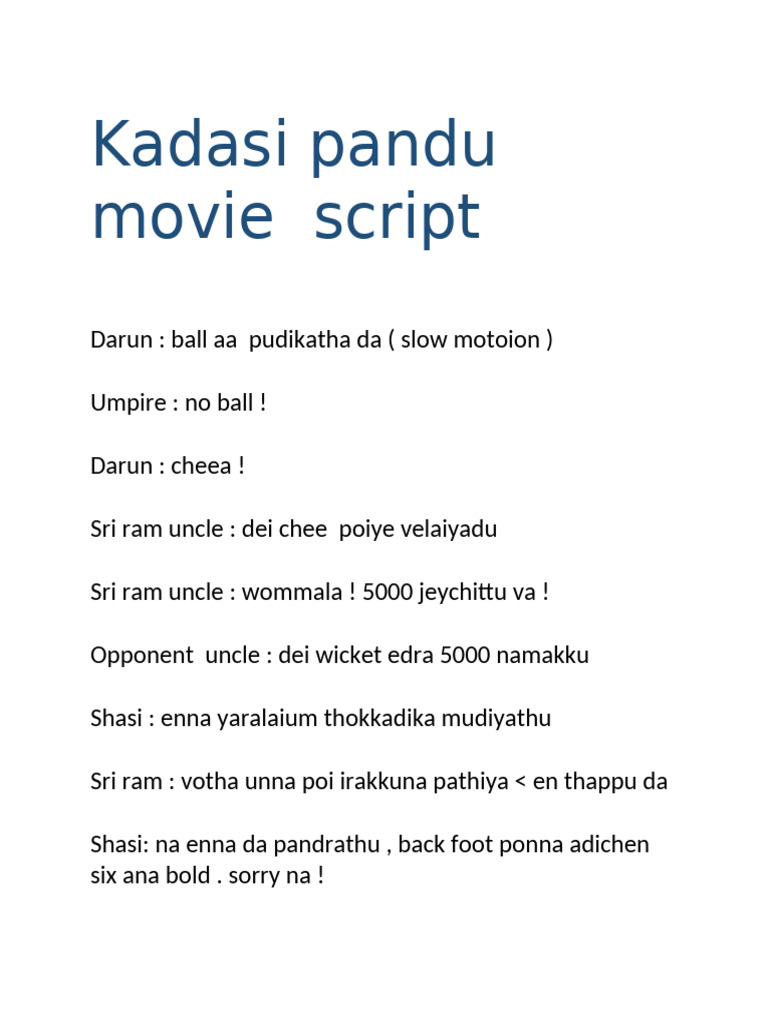 Kadasi Pandu Movie Script | PDF