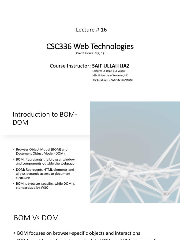 CSC336-WT Lec16 Slides | PDF | Document Object Model | World Wide Web Consortium Standards