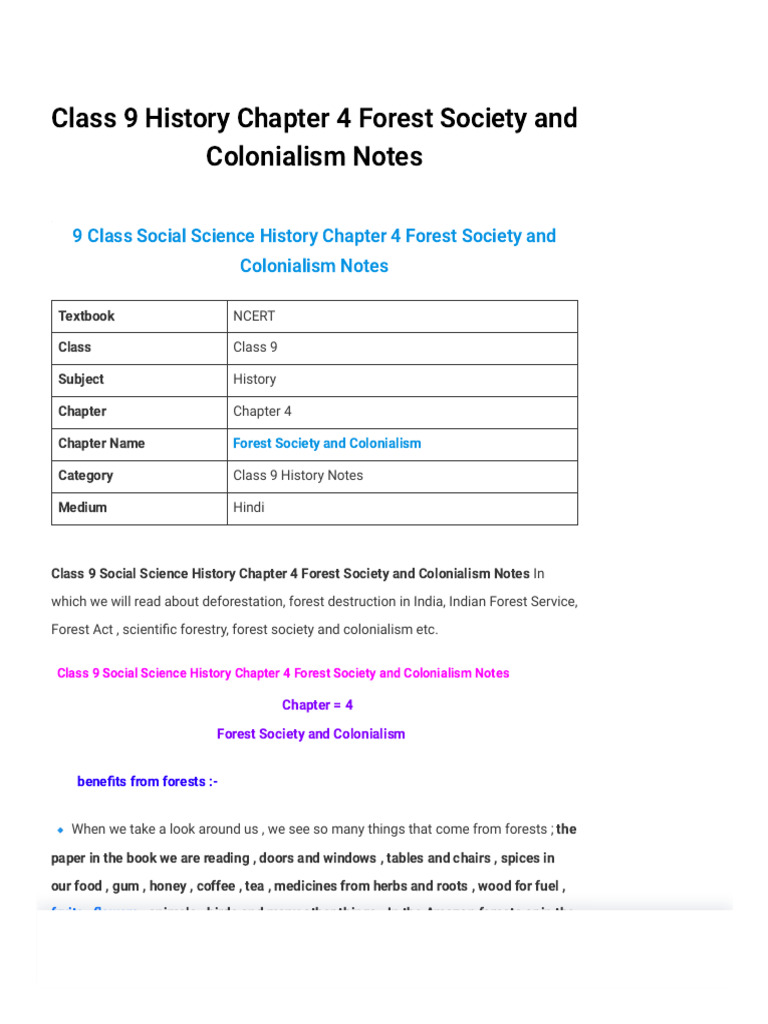 Class 9 History Chapter 4 Forest Society and Colonialism Notes | PDF ...