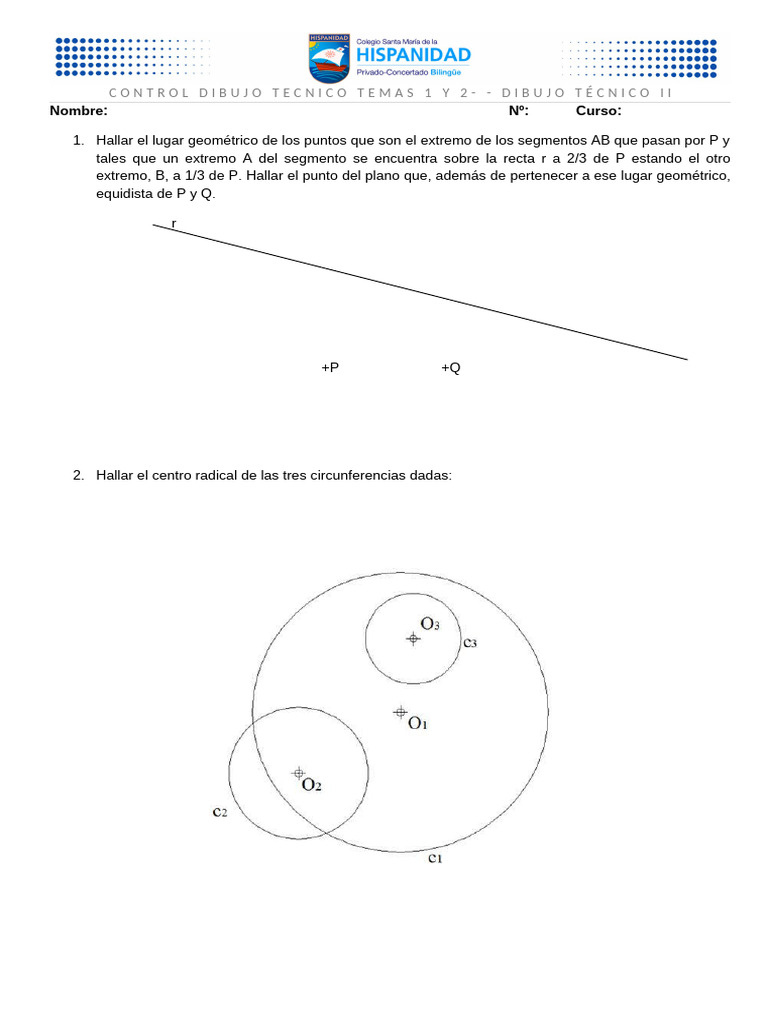 01 Control Dibujo Técnico Lugares Geométricos, Ejes Radicales y Equivalencia | PDF | Métodos y ...