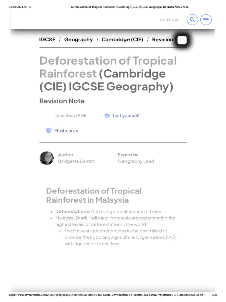 Deforestation of Tropical Rainforest - Cambridge (CIE) IGCSE Geography ...