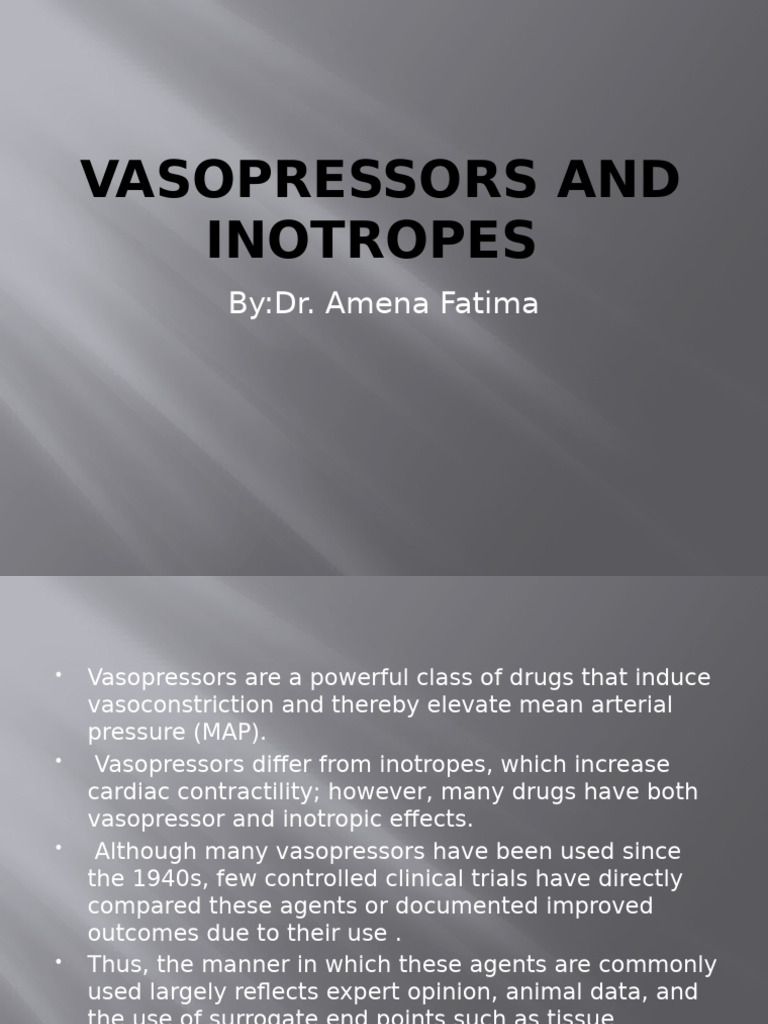 Vasopressors and Inotropes (Ameena Fatima) PPT | PDF | Shock (Circulatory) | Sepsis