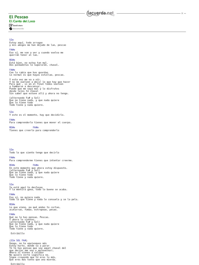 EL PESCAO, El Canto Del Loco - Acordes | PDF