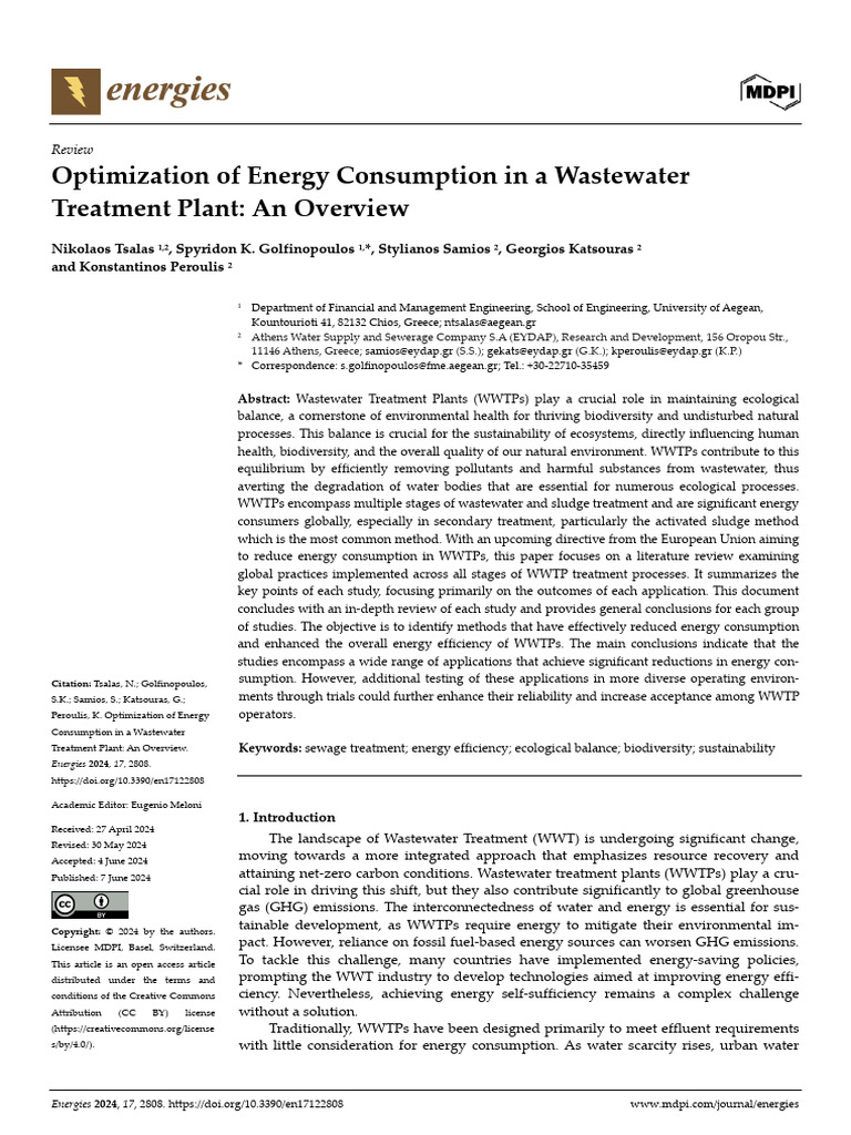 Optimization of Energy Consumption in A Wastewater | PDF | Sewage ...