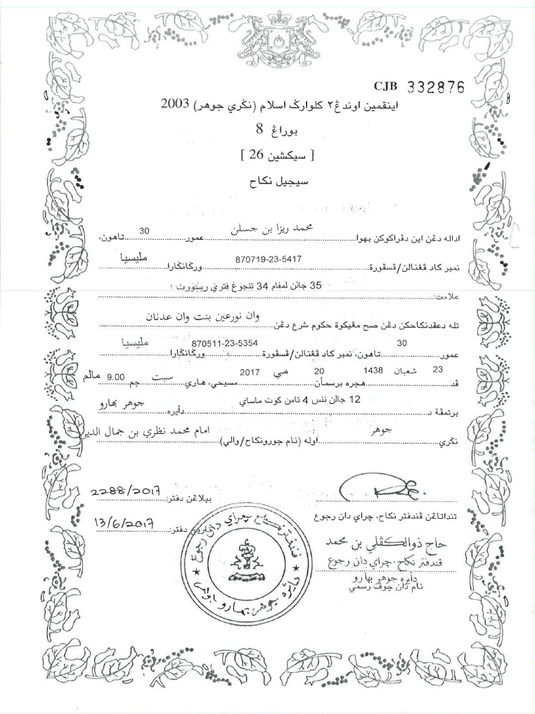 Sijil Nikah - 20230518090226 | PDF