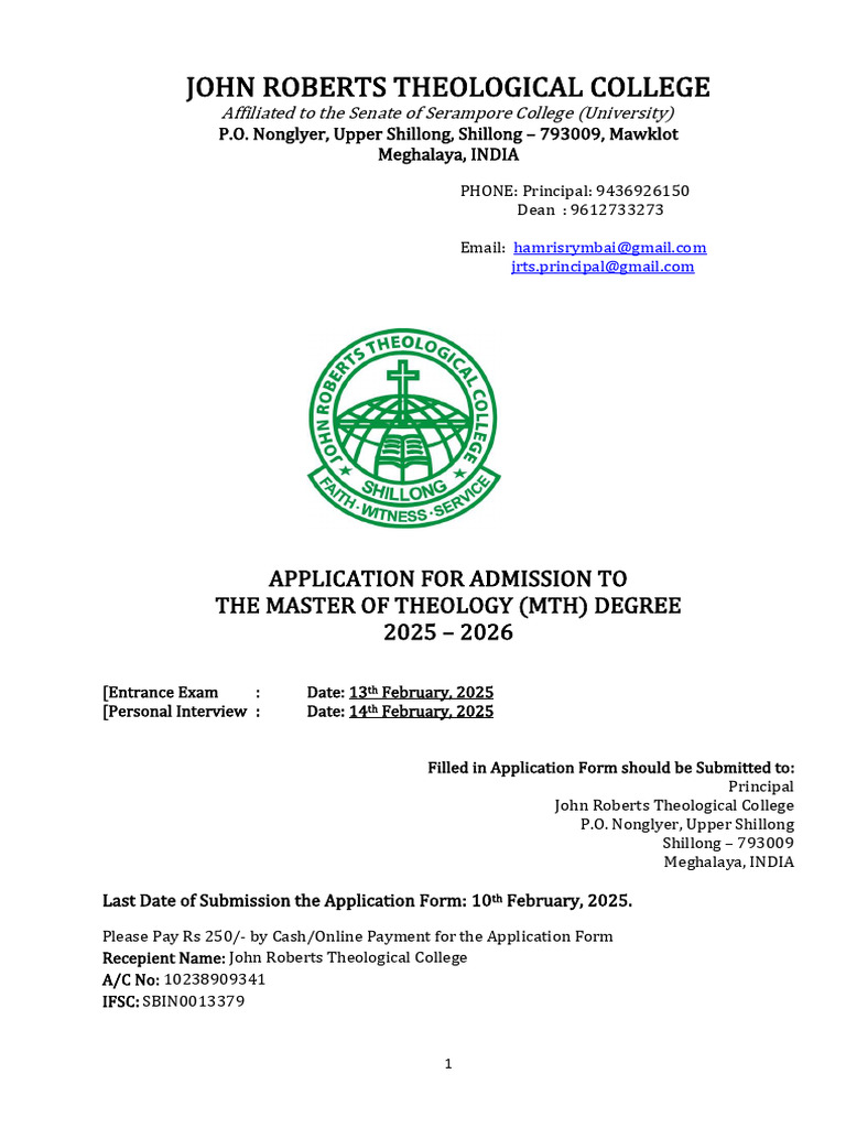 MTH Application Form 2025 | PDF