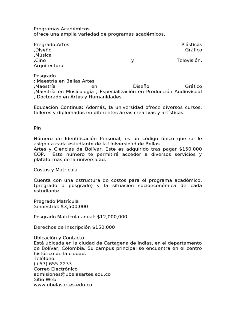 Programas Académicos en Bellas Artes | PDF