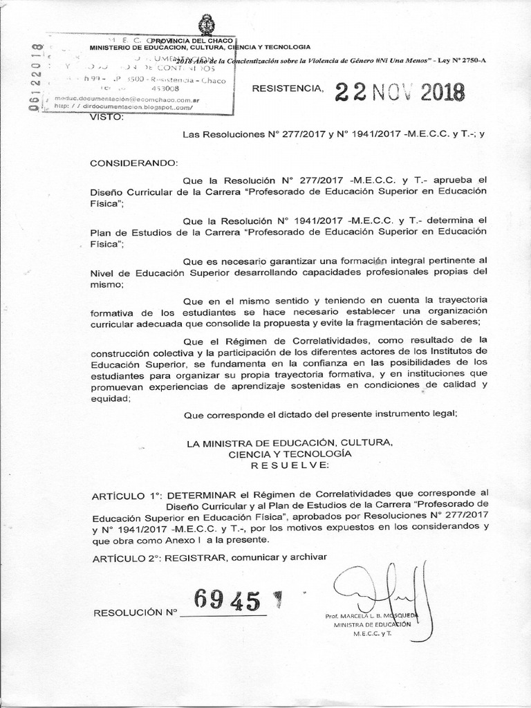 RESOLUCION N 6945 18 Correlatividades Plan 2017 | PDF