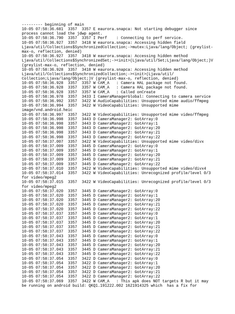Android Camera Debug Logs | PDF | Computing | Computer Programming