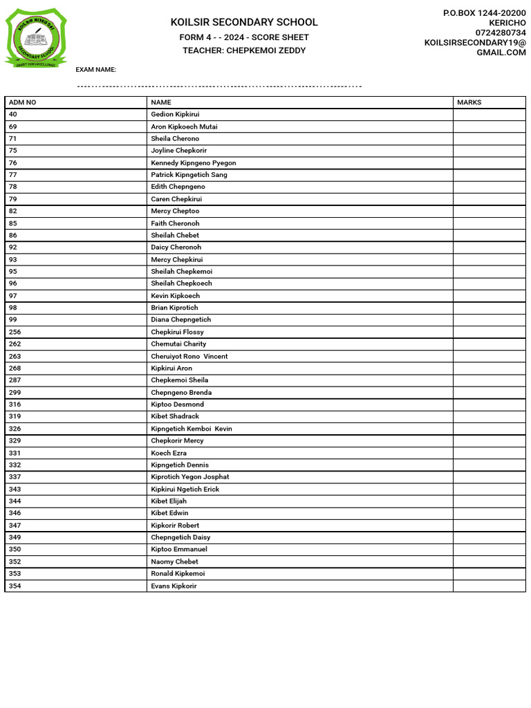 Form 4 - 2024 - Score Sheet - 1730092397516 | PDF