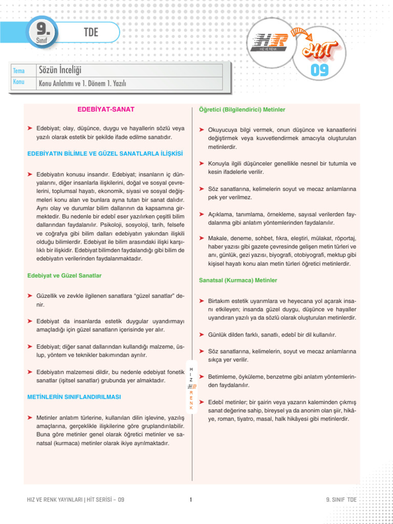 HR-9. Hi̇t Tde-1.dönem-1.yazili | PDF