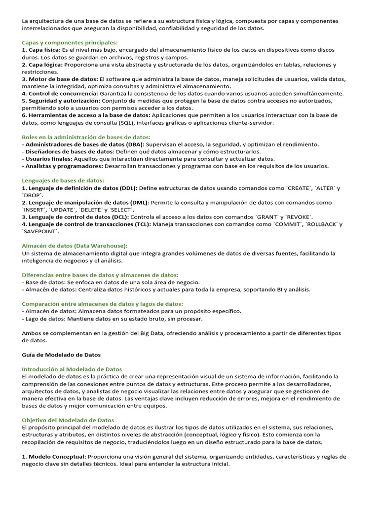 Resumen Administracion de Base de Datos I | PDF | Bases de datos | Almacén de datos