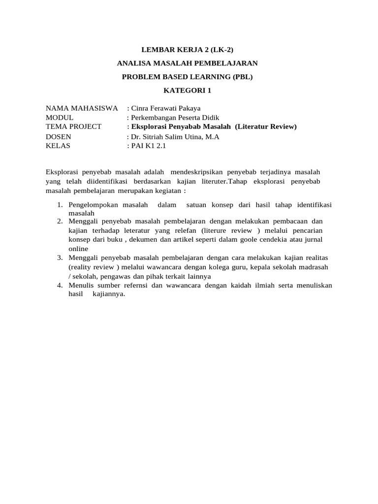 Lembar Kerja PBL 2-Cinra Ferawati Pakaya | PDF