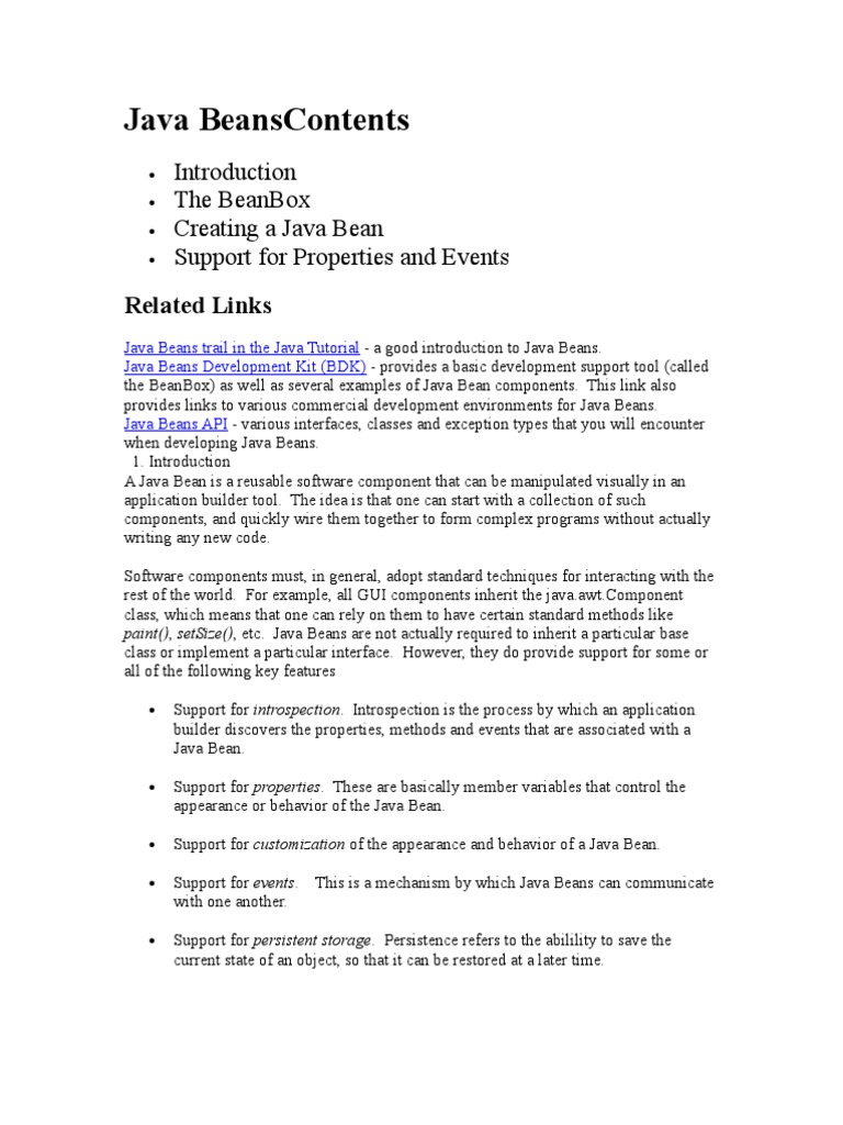 Java Beans Contents Pdf Class Computer Programming Component Based Software Engineering