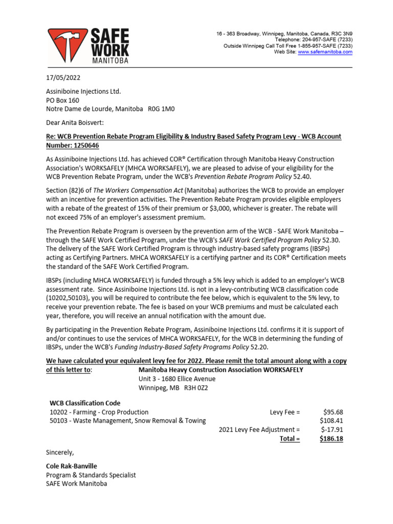 4MHCA 2022 Levy Letter | PDF | Manitoba