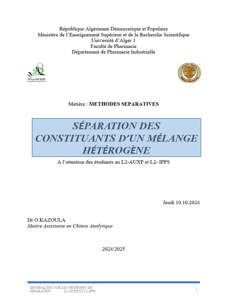 Cours 02 Mélange Hétérogene | PDF | Filtration | Centrifugation
