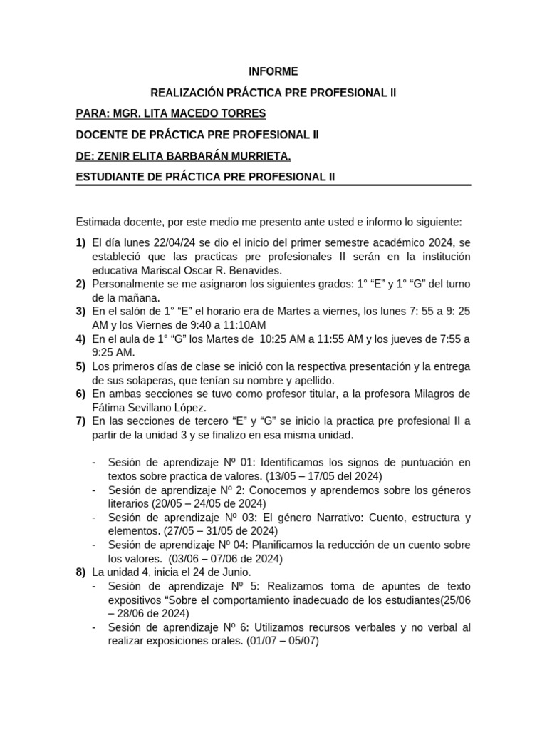 Informe Prácticas Preprofesionales 2024 | PDF