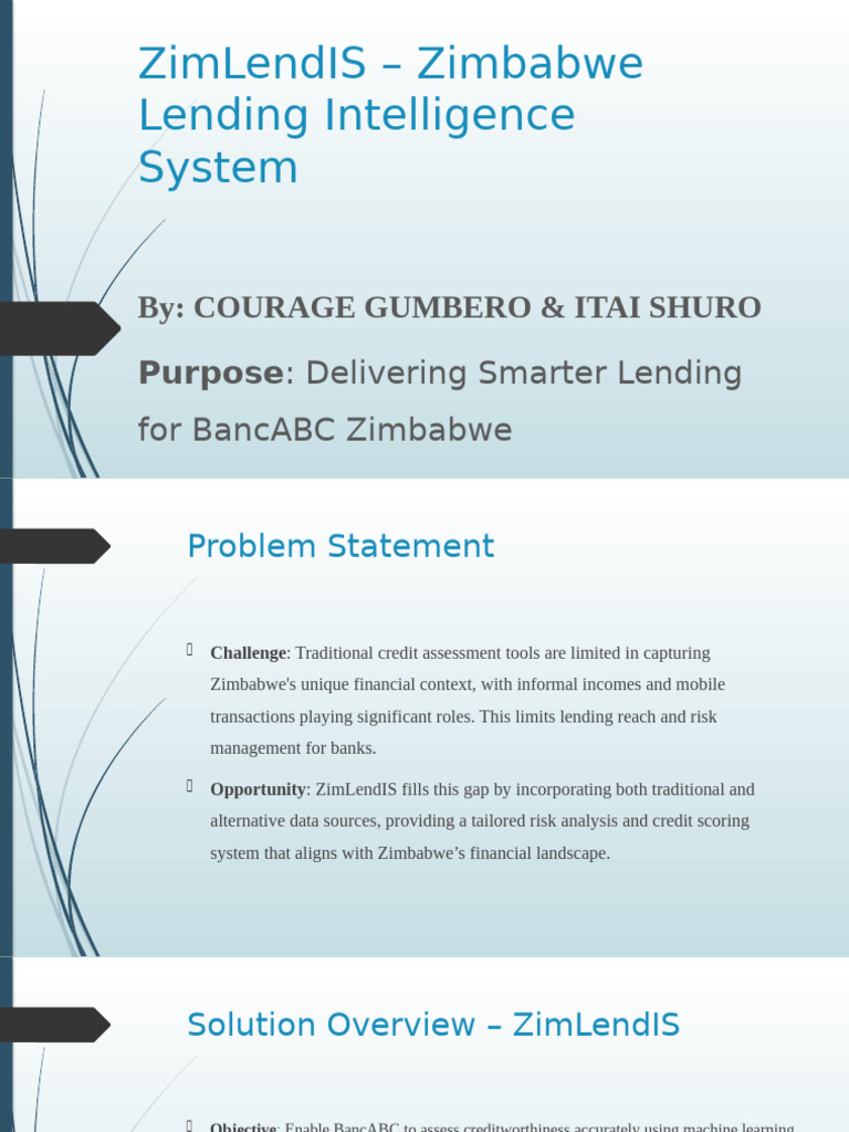 ZimLendIS – Zimbabwe Lending Intelligence System | PDF | Machine ...