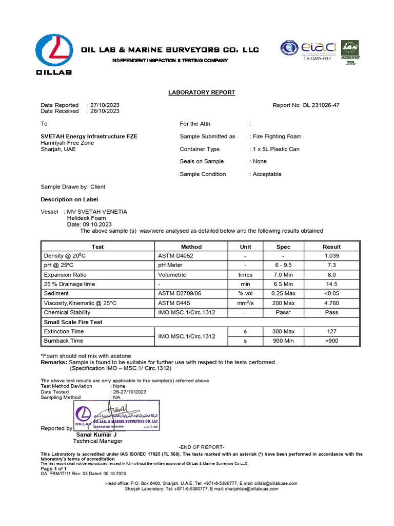 SVETAH VENETIA - Helideck Foam | PDF