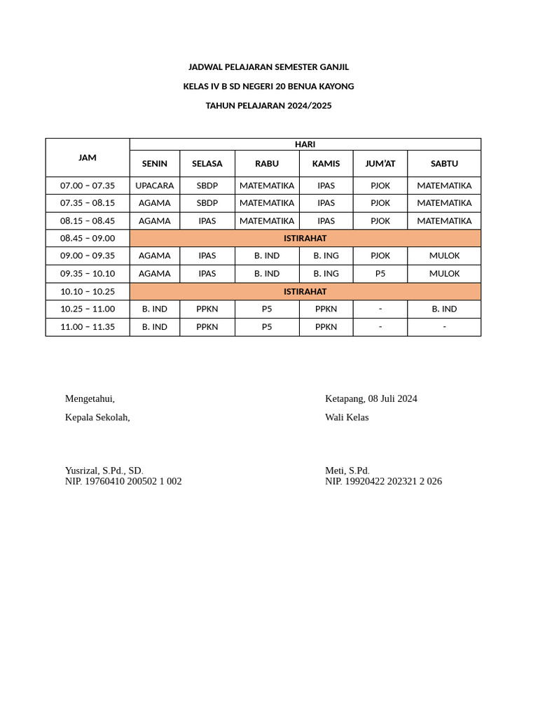 Jadwal Pelajaran P5 | PDF