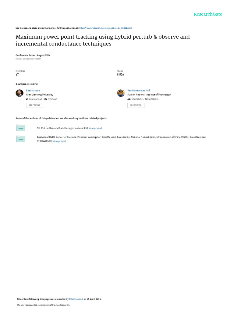 Maximum Power Point Tracking Using Hybrid Perturb & Observe and Incremental Conductance ...