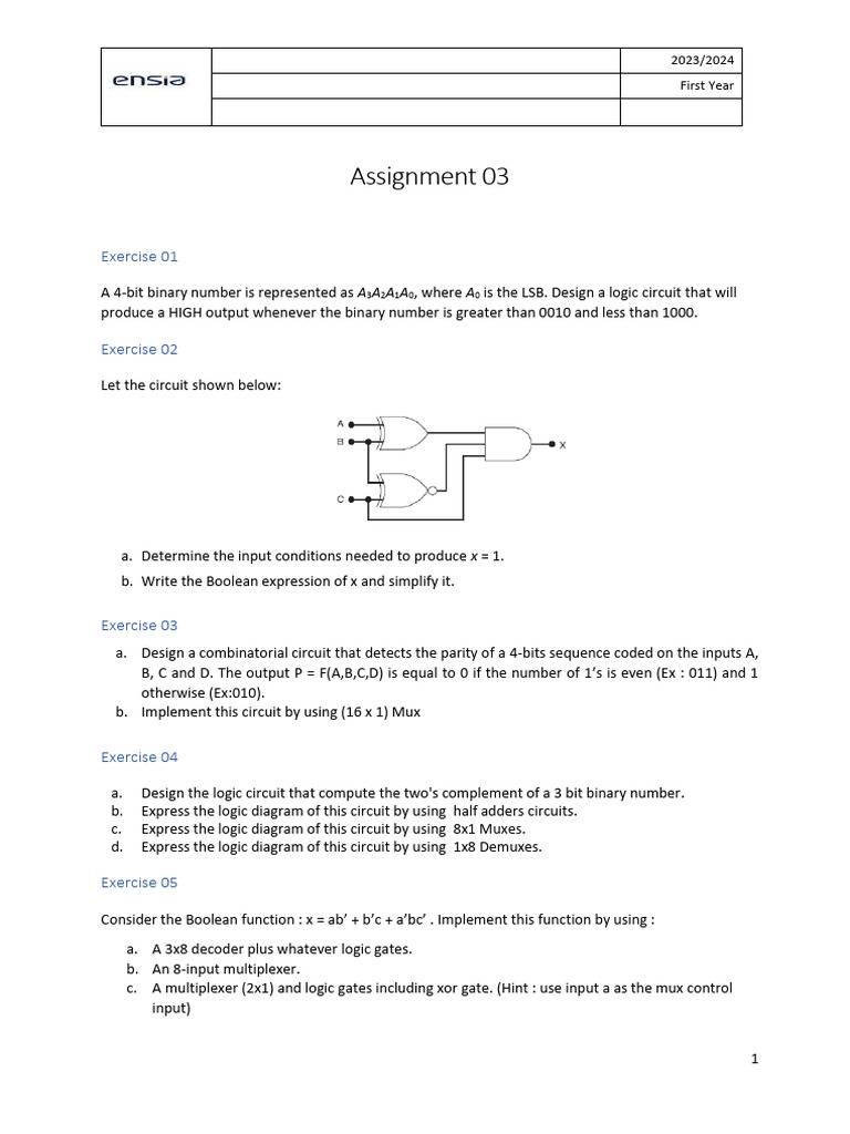Logic Circuit Design Exercises for AI | PDF | Logic Gate | Theoretical ...