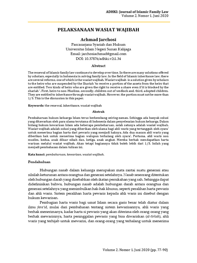 Pelaksanaan Wasiat Wajibah | PDF