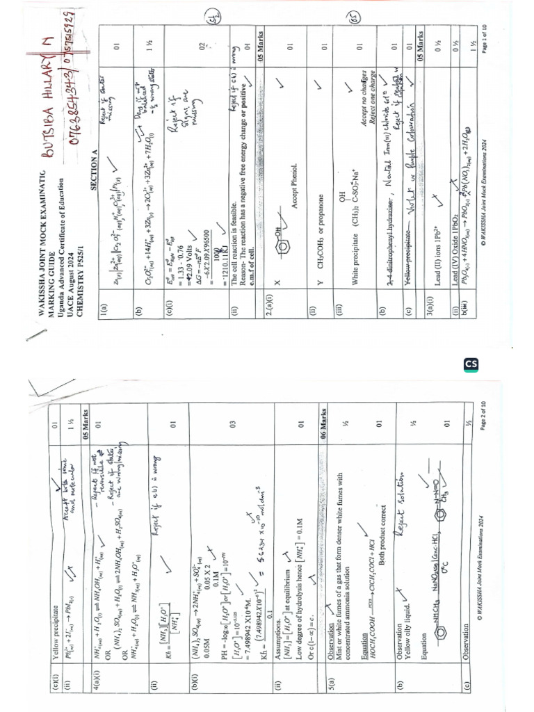 Wakissha 2024 Chem 1 A-Level | PDF
